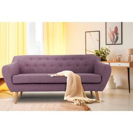 3-Sitzer Home Affaire, B:178cm H:78cm T:73cm, lila, Webstoff, Sofas, "Renne", mit Heftung im Rücken im skandinavischem Stil