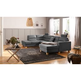 Wohnlandschaft Home Affaire, B:313cm H:100cm, grau, Sofas, "Navan, komfortabel mit viel Platz, U-Form", wahlweise mit Bettfunktion und Kopfstütze