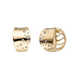 Jobo Damen Paar Creolen, 14mm, SI = kleine Einschlüsse, Diamanten Gelbgold 585, gelb, Diamanten, Gelbgold 585, Ohrringe, 585 Gold mit 34 Diamanten