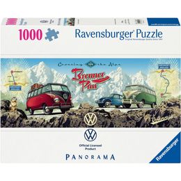 Ravensburger Kinder Puzzle "Panorama, Mit dem VW Bulli über den Brenner", bunt, B:98cm H:38cm, Puzzles, Made in Germany