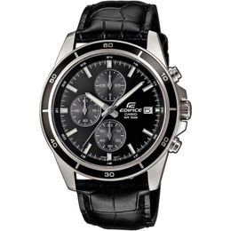 CASIO EDIFICE Herren Chronograph, schwarz, Armbanduhren, Quarzuhr, Armbanduhr, Herrenuhr, Stoppfunktion, Datum, Lederarmband