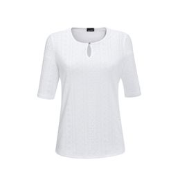 GOLDNER Damen Kurzarmshirt "Kurzgröße Feminines Spitzenshirt"weiß, Gr. 25, Obermaterial: 95% Polyester PES. 5% Elasthan EL., Shirts
