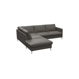 Ecksofa FLEXLUX, B:234cm H:85cm T:225cm, grau, 100% Echteder, Wohnzimmer, Sofas, "Fiore, L-Form", schmale Armlehnen, F&uuml;&szlig;e alufarben, B/T 234/225 cm,