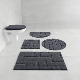 Badematte Grund, H:20mm, grau, Polyester, Badematten, "Riana, Badvorleger, Badezimmer Teppich, sehr weich", Modernes Design mit Linien in