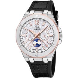 Jaguar Herren Multifunktionsuhr "Diplomatic Moonphase", silber, Armbanduhren, Quarzuhr, Armbanduhr, Herrenuhr, Swiss Made, Lederarmband,Mondphase