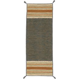 Teppich CarpetFine, B:80cm H:5mm L:500cm, gr&uuml;n, Baumwolle, Wohnzimmer, Teppiche, "Kelim Azizi, auch als L&auml;ufer erh&auml;ltlich", handgewebt, Baumwolle,