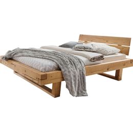 Massivholzbett Home Affaire, B:218cm L:228cm, braun, Betten, "Ultima Balkenbett Doppelbett, F&uuml;&szlig;e mit Kufenform", Massivholz, Skandinavisches Design,