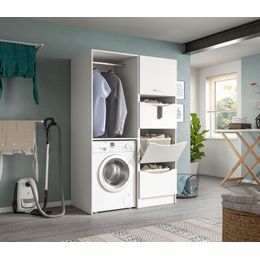 W&auml;scheschrank Welltime, B:60cm H:195cm T:68cmwei&szlig; nb, Holzwerkstoff, Badezimmer, Schr&auml;nke, "FALAS, H&ouml;he 195 cm, 4 Klappen, W&auml;scheorganizer",