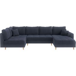 Wohnlandschaft Home Affaire, B:310cm H:81cm T:161cm, blau, 100% Polyester, Sofas, "CHARRE U-Form mit Ottomane, Ma&szlig;e B/T/H: 310/161/81 cm", feine