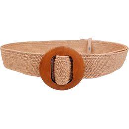 Damen Stretchg&uuml;rtel, beige, Capelli New York, Flechtoptik, unifarben, Materialmix, G&uuml;rtel, Flecht-Optik