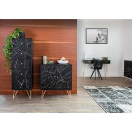Kommode GUTMANN FACTORY, B:50cm H:153cm T:43cm, schwarz, Massivholz, Sideboards