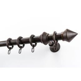 Gardinenstange Garesa, L:430cm &Oslash;:28mm, braun, Holzwerkstoff, Gardinenstangen, "Palmo", Vorhanggarnitur aus Holz, verl&auml;ngerbar, mit Ringe/2 Lauf