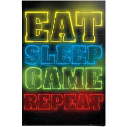 Poster Reinders, B:61cm H:91,5cm, bunt, Papier, Küche, Bilder, "Poster Zocken Eat sleep game repeat"