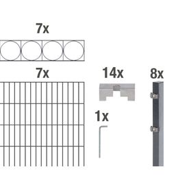 Alberts Doppelstabmattenzaun "Oslo", H/L: 160cm x 14m, Pfosten: 8 Stk., grau, Zaunelemente, anthrazit, Höhe: 100-160cm, Gesamtlänge: 10-20m, zum