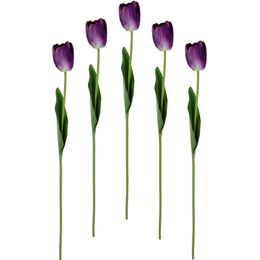 Kunstblume I.GE.A., B:4cm H:67cm L:4cm, lila, Kunstpflanzen, "Real Touch Tulpen", 5er Set k&uuml;nstliche Tulpenknospen, Kunstblumen, Stielblume