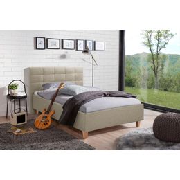 Polsterbett Alina, B:196cm H:102cm L:213cm, beige, Struktur TTA (100% Polyester), Betten, "Ricardo", F&uuml;&szlig;e in Buche natur