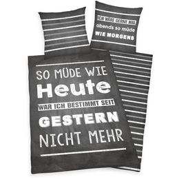 Herding's Young Collection Jugendbettwäsche, grau, HERDING YOUNG COLLECTION, Renforcé, Obermaterial: 100% Baumwolle, Bettwäsche, "Müde", mit Spruch