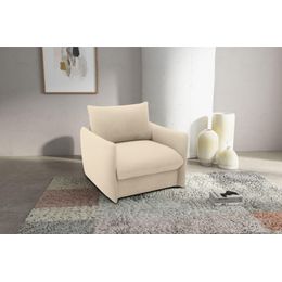 Sessel DOMO collection, B:105cm H:95cm T:100cm, beige, 95% Polyester, 5% Nylon, Wohnzimmer, Sessel, "700023 wandelbar zum Loungesessel, Relaxliege