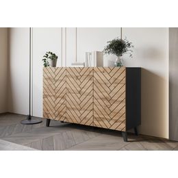 Sideboard Inosign, B:120cm H:76cm T:39cm, schwarz, Wohnzimmer, Sideboards, "SIDEBOARD PHUKET", Modernes Sideboard mit 6 Fächern, Breite 120 cm