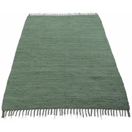 Teppich CarpetFine, B:120cm H:5mm L:170cm, gr&uuml;n, Baumwolle, Wohnzimmer, Teppiche, "Kelim Chindi uni, auch als L&auml;ufer", Wendeteppich, reine Baumwolle,