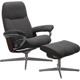 stressless "Consul" Set, Relaxsessel mit Hocker, mit Hocker, mit Cross Base, Gr&ouml;&szlig;e S, M & L, Holzakzent Braun