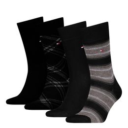 Tommy Hilfiger Herren Socken "TH MEN SOCK 4P STRIPE & CHECK ECOM", Gr. 39, schwarz, Obermaterial: 73% Baumwolle, 26% Polyamid, 1% Elasthan, Socken
