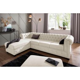 Chesterfield-Sofa Home Affaire, B:255cm H:72cm T:171cm, beige, Sofas, "New Castle L-Form", hochwertige Knopfheftung in Chesterfield-Design, B/T/H: