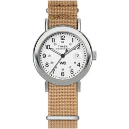 Timex Damen Quarzuhr "WEEKENDER MAIN LINE", beige, Armbanduhren, Armbanduhr, Damenuhr,Textilarmband,Datum, Leuchtzeiger