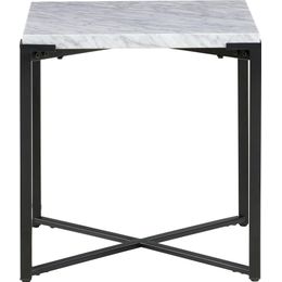 Beistelltisch LEONIQUE, B:51cm H:56cm T:51cm, schwarz, Wohnzimmer, Tische, "Saxon Beistelltisch", Beistelltisch, quadratisch, helle Marmorplatte,