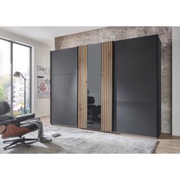 Schwebet&uuml;renschrank wimex, B:300cm H:216cm T:65cm, schwarz, Schr&auml;nke, "Atlanta by fresh to go", mit Akustikpaneel Optik (3D Leisten), Lamelle