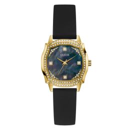 Guess Damen Quarzuhr "LIV", schwarz, Armbanduhren, Armbanduhr, Damenuhr, Silikonarmband, Kristallsteine