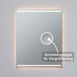 Badspiegel Loevschall, B:60cm H:75cm T:2,5cm, wei&szlig;, Spiegelglas, Spiegel, "Focus, Spiegel mit Beleuchtung, Integrierter Schminkspiegel", LED licht,