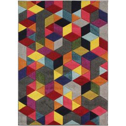 Teppich FLAIR RUGS, B:200cm H:10mm L:290cm, bunt, Polypropylen, Wohnzimmer, Teppiche, "Dynamic", fu&szlig;bodenheizungsgeeignet, Cube Muster, bunt,