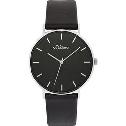 s.Oliver Damen Quarzuhr, schwarz, Armbanduhren, Armbanduhr, Damenuhr, analog, Lederarmband