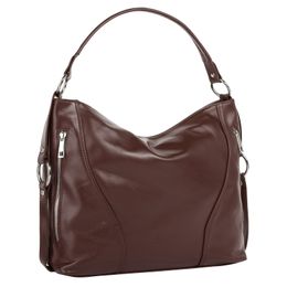 Samantha Look Damen Henkeltasche, braun, Leder, gl&auml;nzend, Taschen, echt Leder, Made in Italy