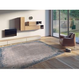 Teppich WK Wohnen, B:160cm H:8mm L:230cm, blau, Polyacryl, Viskose, Wohnzimmer, Teppiche, "BORDER", hochwertiger Viskoseanteil, samtweiche Oberfl&auml;che