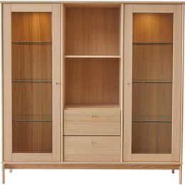 Vitrine, B:133cm H:134,5cm T:42cm, beige, HAMMEL FURNITURE, Dekorfolie, Furnier, Glas, Massivholz, Wohnzimmer, Schr&auml;nke, "Mistral Glasschrank,