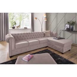 Chesterfield-Sofa Home Affaire, B:255cm H:72cm T:171cm, rosa, Sofas, "New Castle L-Form", hochwertige Knopfheftung in Chesterfield-Design, B/T/H: