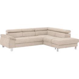 Ecksofa COTTA, B:249cm H:72cm T:100cm, beige, Microfaser PRIMABELLE (100% Polyester);Kunstleder SOFTLUX;Feinstruktur (100% Polyester);Kunstleder