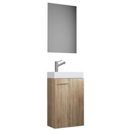 Waschbeckenunterschrank Vcm, B:41cm H:130cm T:22cmsonoma, eiche (s&auml;gerau), Obermaterial: 100% Holz Wood., Schr&auml;nke, "Vcm 3-tlg Set Waschplatz f&uuml;r
