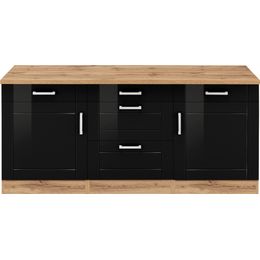 Unterschrank KOCHSTATION, B:180cm H:85cm T:60cm, schwarz, Holzwerkstoff, K&uuml;che, Schr&auml;nke, "KS-Tinnum", 180 cm breit, Metallgriffe, MDF Fronten, 3