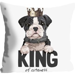 Dekokissen queence, B:40cm L:40cm, grau, Polyester, Dekokissen_Sitzkissen_Kissenh&uuml;llen, "KING OF CUTENESS", mit einem Hund mit Krone