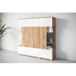 Highboard Inosign, B:135cm H:134cm T:39,5cm, weiß, FSC-zertifizierter Holzwerkstoff, Glas, Hartfaserplatte, Kunststoff, Wohnzimmer, Sideboards,