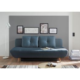 Schlafsofa Home Affaire, B:200cm H:88cm T:99cm, blau, Wohnzimmer, Sofas, "Segmon", einfach in ein bequemes Bett umwandeln, inklusive Bettkasten