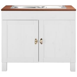 Sp&uuml;lenschrank Home Affaire, B:100cm H:85cm T:60cm, gelb, Massivholz, K&uuml;che, Schr&auml;nke, "Oslo", 100 cm breit, in 2 Tiefen, inklusive Einbausp&uuml;le aus