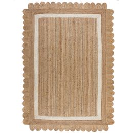 Teppich FLAIR RUGS, B:200cm H:4mm L:290cm, wei&szlig;, Jute, Wohnzimmer, Teppiche, "Grace aus Jute mit Muschelrandsaum", Teppich aus 100% Jute