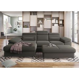 Sit & More Ecksofa SIT & MORE, B:295cm H:87cm T:180cm, grau, 100% Polyester, Sofas, "Cabrio L-Form, B: 295 cm, mit Sitztiefen-, Arm- & Kopfteilverstellung", 2