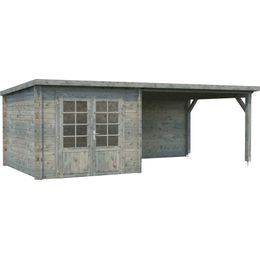 Gartenhaus Palmako, grau, Massivholz, Gartenh&auml;user, "Ella", 6,9+10,0 m&sup2;, mit Anbaudach