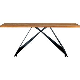 Esstisch Sit, B:180cm H:76,4cm T:100cmnatur, schwarz, schwarz, natur, recyceltes Teak, Metall (Eisen), Tische, "Chur aus Teak mit 50-mm-Platte &