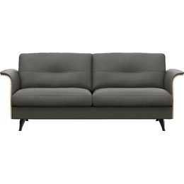 2,5-Sitzer FLEXLUX, B:191cm H:81cm T:91cm, grau, 100% Echteder, Sofas, "Glow Sofa, Couch", Premium-Sitz: Kaltschaum & Federkern, Arml. Walnuss, Fuß